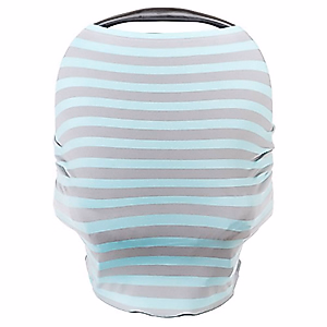 Car Seat Covers for Babies - Stretchy, Lightweight, and Extra Soft Nursing Cover - Multiuse - Covers Carseat, High Chairs, Shopping Carts - Bonus Infant Baby Beanie and Bag (Blue and Grey)