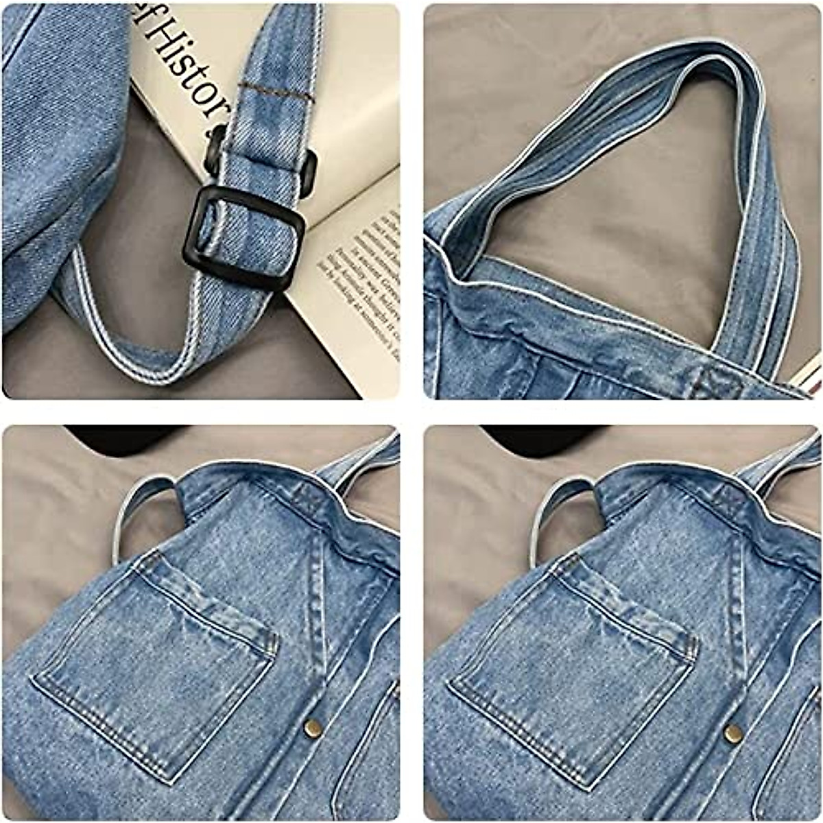 Aetygh Denim Messenger Bag Shoulder Bag, Casual Tote Travel Bag Multi Pockets Adjustable Shoulder Strap
