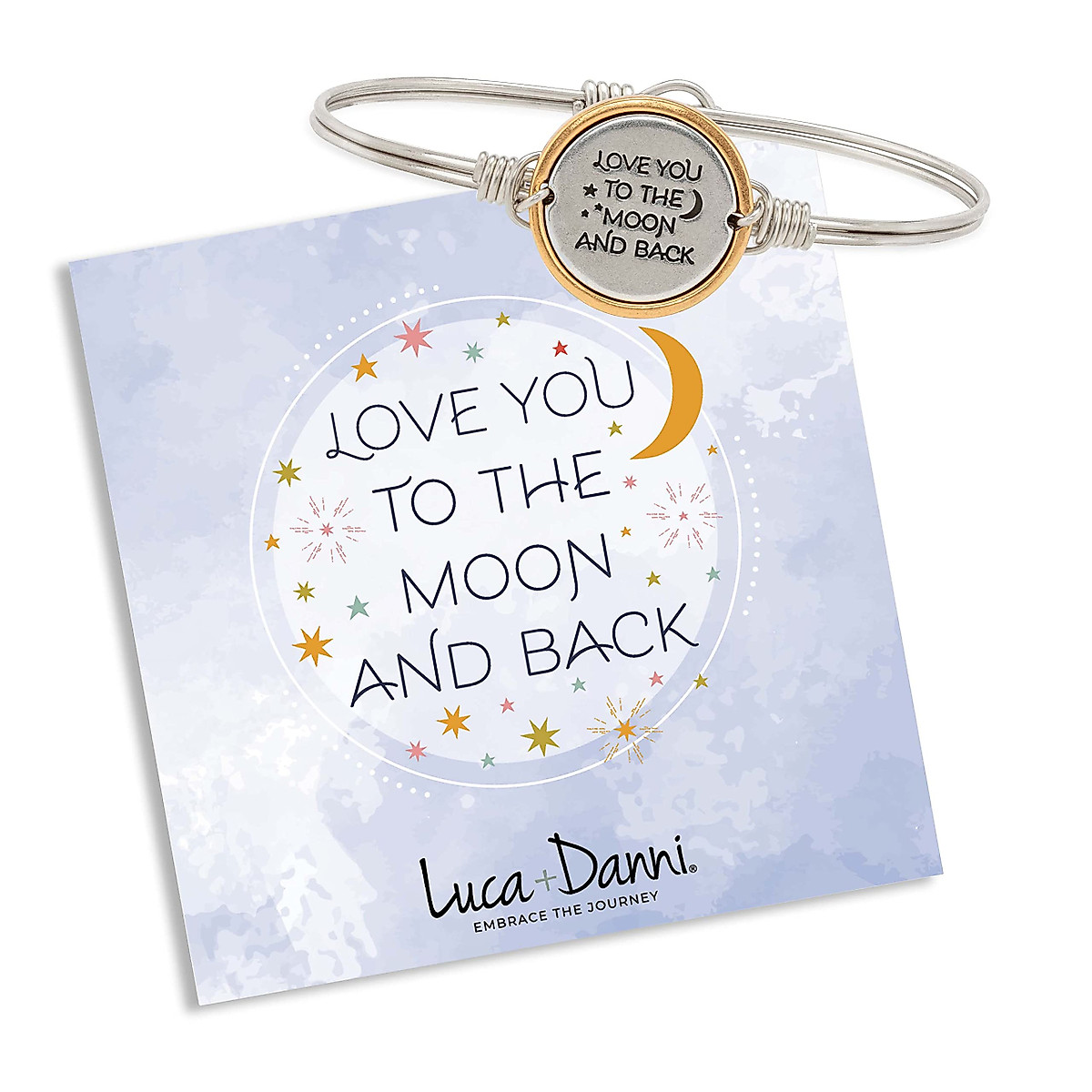 Luca + Danni Crystal I Love You to The Moon and Back Bangle Bracelet For Women - Silver Tone Regular Size Made in USA