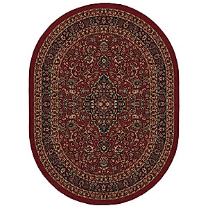 Ottomanson Ottohome Collection Non-Slip Rubberback Medallion Oriental Design 5x7 Indoor Oval Area Rug, 5' x 6'6" Oval, Red