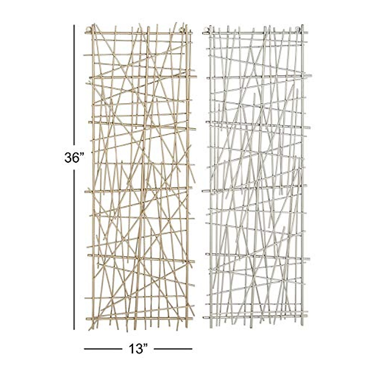 CosmoLiving by Cosmopolitan Metal Geometric Overlapping Lines Wall Decor, Set of 2 13"W, 36"H, Multi Colored