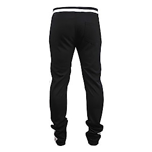 SCREENSHOTBRAND-P41901 Mens Activewear Premium Slim Fit Track Pants - Athletic Jogger Color Block Cut & Sew Sportswear Bottoms-Black-Medium