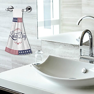 Happy Labor Day Kitchen Hanging Towel 12 x 17 Inch USA Stars Flag Bath Hand Tie Towels Set 2 Pcs Tea Bar Dish Cloths Dry Towel Soft Absorbent Thin Durable for Bathroom Laundry Room Decor
