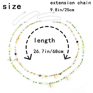 Urieo Boho Shell Beads Waist Chain Bead Green Belly Chains Layered Adjustable Bikini Beach Body Jewelry Accessories for Women(Pack of 2)