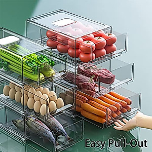 IJOLLEY Fridge Organizer, Pantry Organization and Storage, Refrigerator Organizer Bins, Stackable Pull-Out Drawer Containers for Kitchen Cabinet Closet Bathroom Office Cosmetic (Extra Large & Medium)