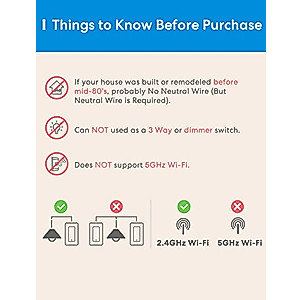 meross Smart Light Switch Compatible with Alexa, Google Assistant and SmartThings, Needs Neutral Wire, Single Pole WiFi Wall Switch, Remote Control, Schedules, No Hub Needed, 2.4G Only, 4 Pack