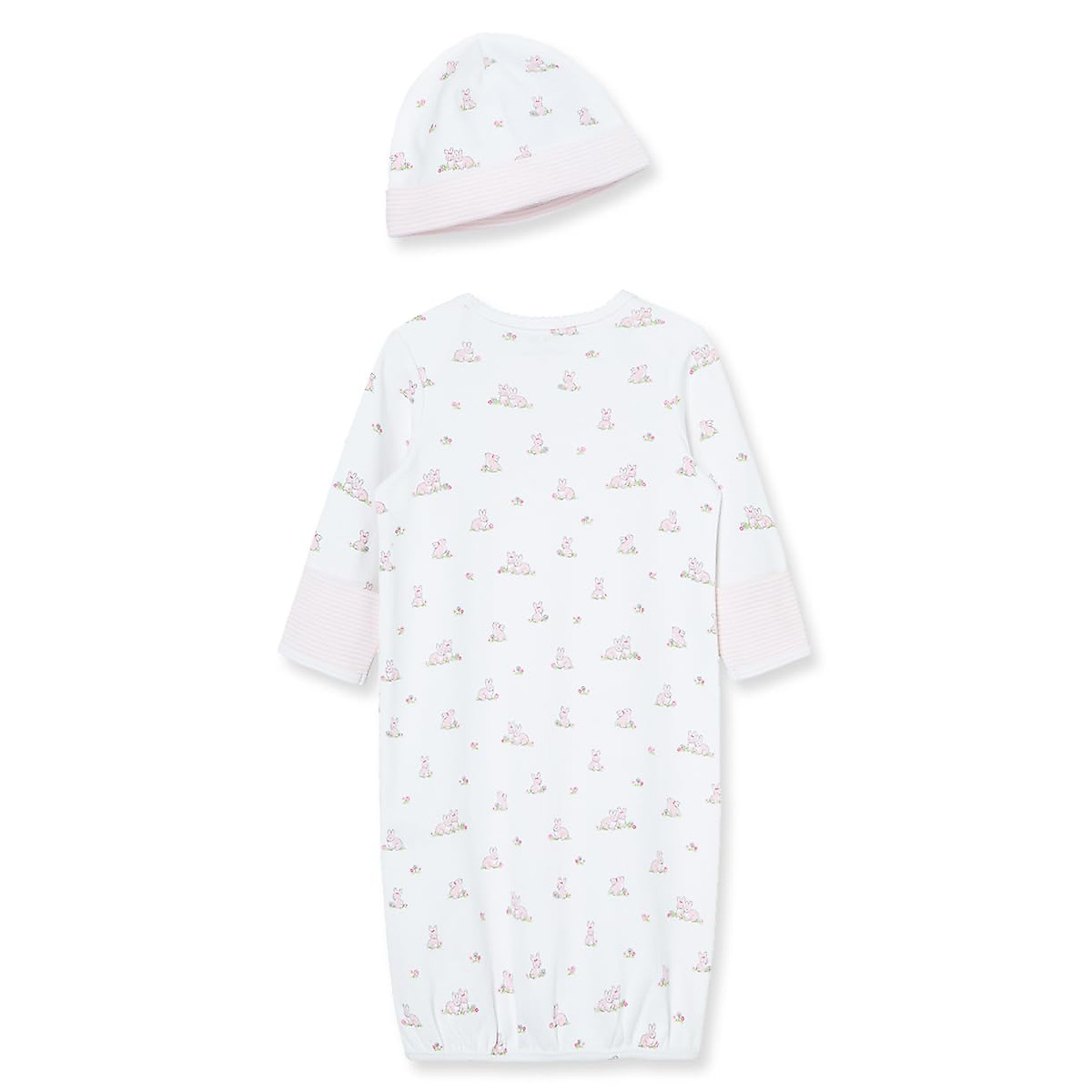 Little Me Baby Girl's 2-Piece Nightgown and Cap Set, White Print/Bunny, 0-3 Months