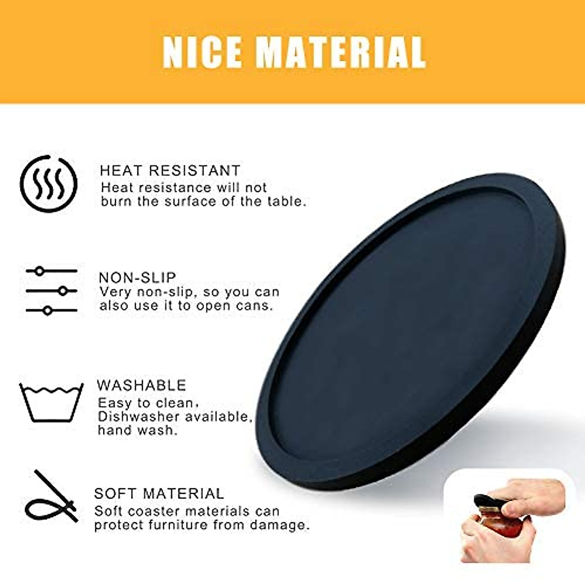 Silicone Drink Coasters Set of 4, Non-Slip Cup Coasters, Heat Resistant Cup Mate, Soft Coaster for Tabletope Protection, Furniture from Damage (Black)