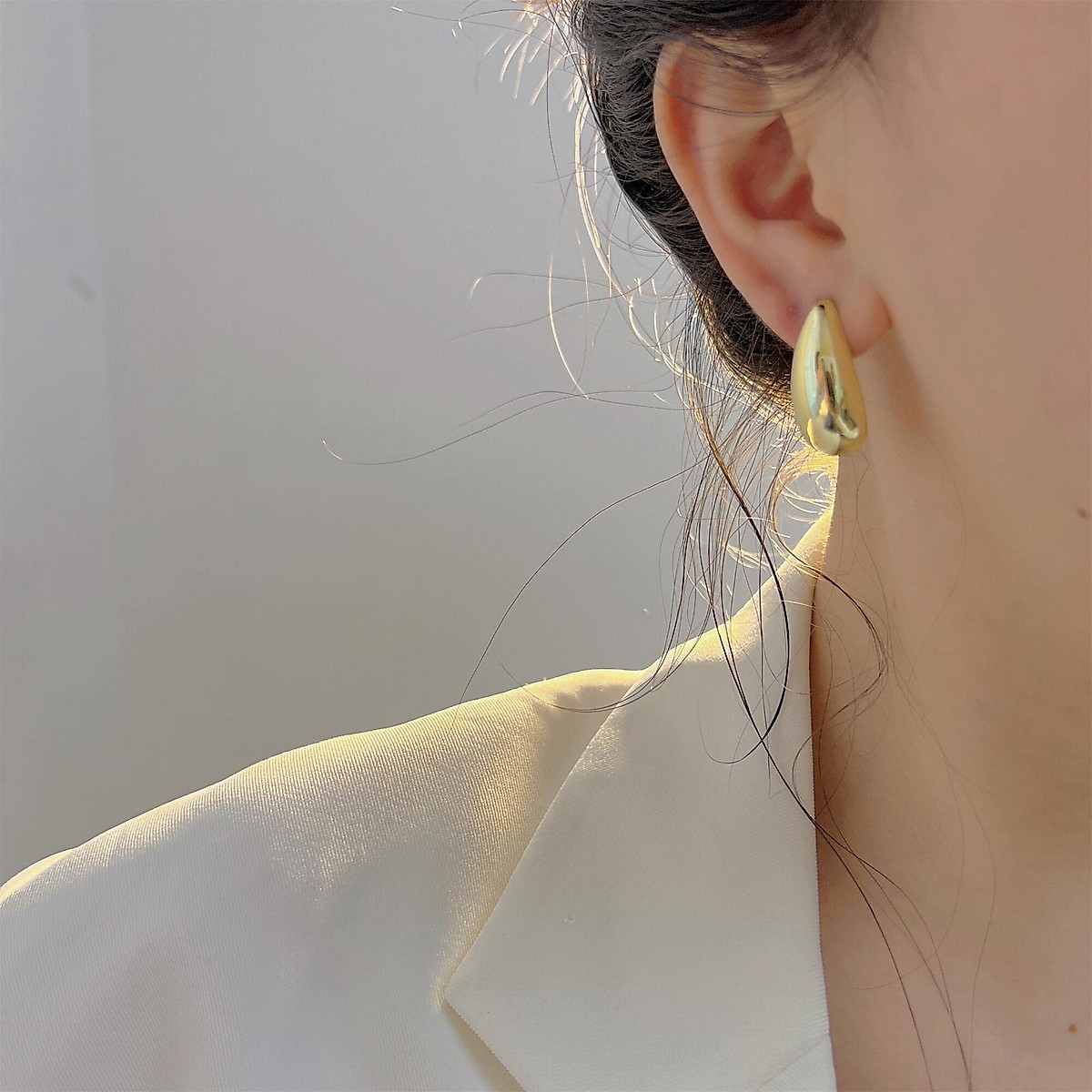 Chunky Gold Stud Half Hoop Earrings, 2 Pairs Long Waterdrop Earrings for Women Open Hoop with 14K Gold Filled Hypoallergenic Jewelry for Women (gold)