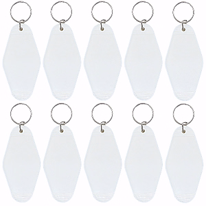 Nwsrayu 10pcs Blank Hotel Keychains Bulk Vintage Motel Keychain Vinyl HTV printing Keychains DIY Keychain tags Party Favors (White)