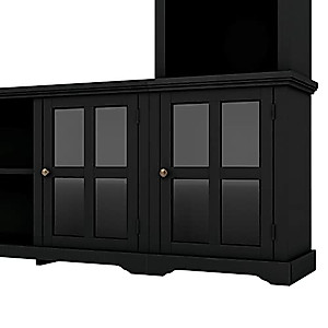Mid-Century Entertainment Wall Unit for Living Room with Storage Bridge, TV Stand for 60 65 Inch TVs, Wood TV Media Console Table with Shelves, Gaming Entertainment Center with Bookshelves, Black