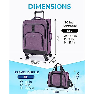 2 Piece Luggage Sets, BAGSMART Expandable 20 inch Carry on Luggage Airline Approved, Lightweight Carry on Suitcase with Spinner Wheels, Family Travel Suitcase Set with Duffle Bag - Violet