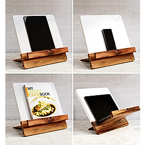 Cookbook Stand for Kitchen Counter - 12" x 12" Large Adjustable Acacia Wood Book Stand for Cookbooks - Recipe Book Holder Stand for Kitchen - Cook Book Stand for Kitchen - Wooden Cookbook Holder Stand