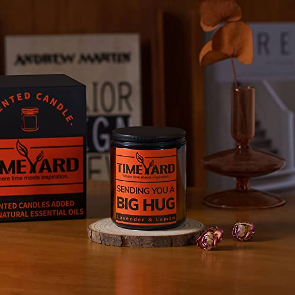 TIMEYARD Lavender Lemon Scented Candle, Bathroom Lavender Aromatherapy Candles Gift for Women, Hug in Modern Jar Candle, Calm and Relax Lemon Scented Soy Candles with 1 Cotton Wick, 45H Burn Time, 7oz