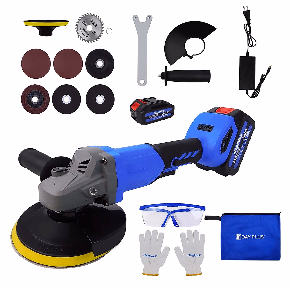 21V Cordless Brushless Angle Grinder Kit, 10000rpm Electric Sanding Tool, Mini Grinder Handheld Cutter with 3000mAh Battery and Charger, Cutting Sanding and Polishing, Home Essential Tools