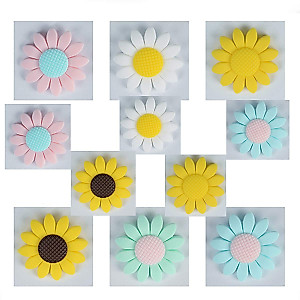 Arakierst 12pcs Silicone Sun Flower Pearl Bead Silicone Flower Shape Beads for DIY Beading Mom Nursing Necklace Accessories