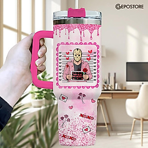 GEPOSTORE Valentines Gifts for Him Her, Horror Character 40 Oz Tumbler with Handle, Scary Tumblers Cup, Movie Characters Mug, Gifts for Movies Fan