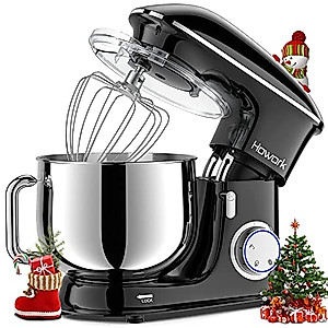 HOWORK 8.5QT Stand Mixer, 660W 6+P Speed Tilt-Head, Electric Kitchen Mixer With Dishwasher-Safe Dough Hook, Beater, Wire Whip & Pouring Shield (8.5 QT, Black)