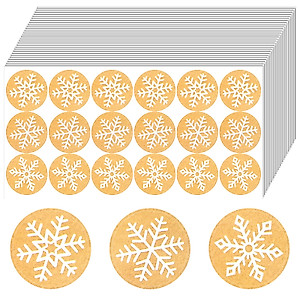 540 Pieces Christmas Snowflake Sealing Stickers 1.38 Inch Kawaii Snowflakes Stickers Christmas Circle Label Stickers for Candy Cookie Bag Envelope Seals Decorations, 30 Sheets (Khaki)