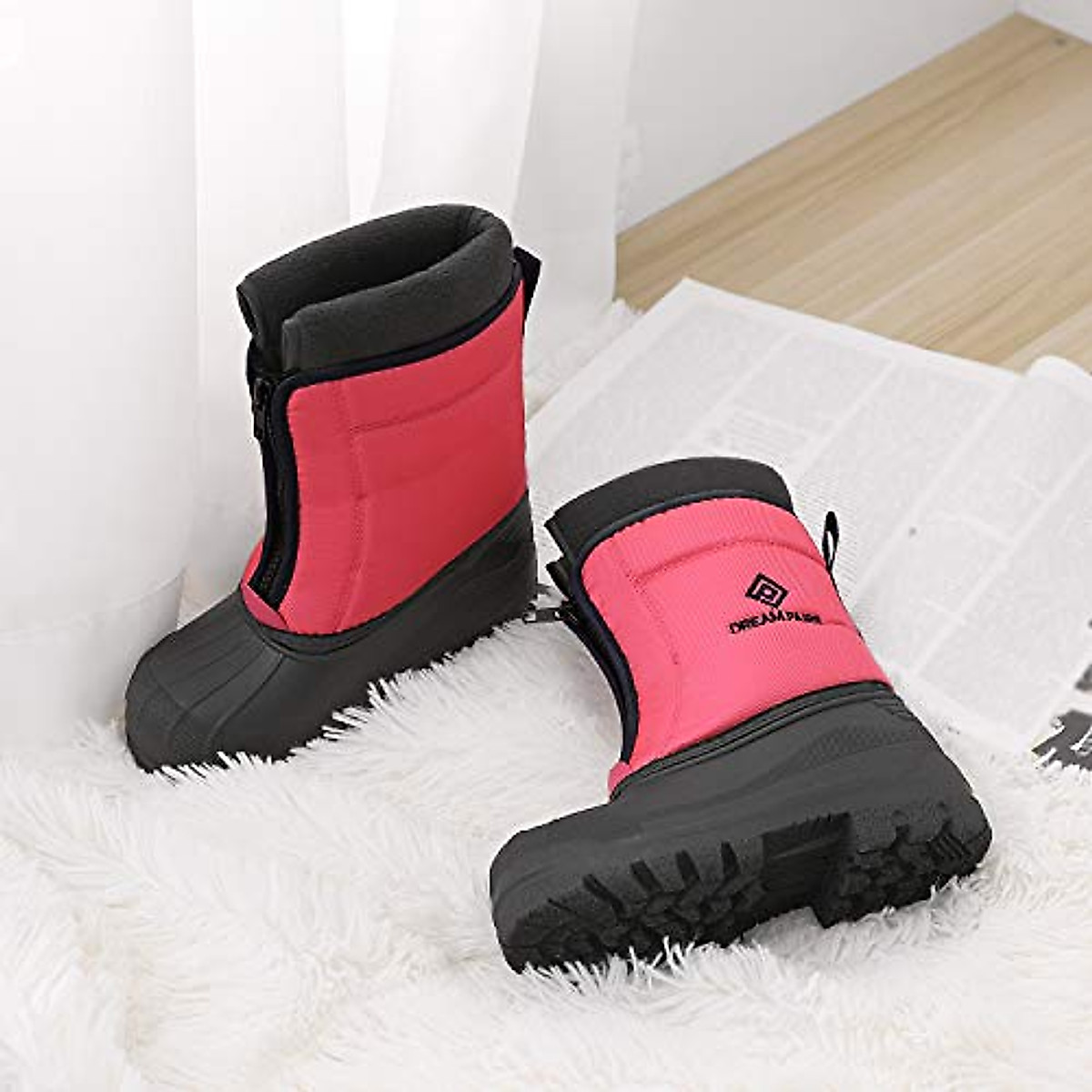 DREAM PAIRS Boys Girls Waterproof Winter Snow Boots,Size 2 Little Kid,Fuchsia/Navy,KSTAR