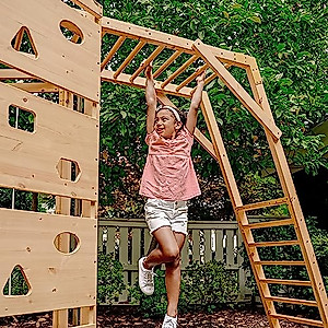 Avenlur Hawthorn 9-in-1 Outdoor Activity Center | Swing, Rock Wall, Monkey Bars | Ages 2-11 | Pine Wood Construction | Climbing Rope, Net Wall | Strength, Coordination, and Imagination-Boosting Fun