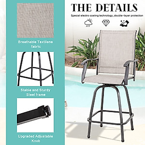 Vongrasig 2 Piece Patio Swivel Bar Chairs, All Weather Metal Textile High Swivel Bar Stools Chairs, Outdoor High Top Bistro Set for Backyard, Lawn Garden, Balcony, Taupe