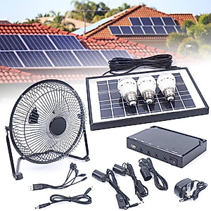 Solar Generator Portable Lighting System Kit,Solar Power Panel USB Charging LED Light + Fan DC System Kit for Home Lighting,Outdoor Camping,Garden