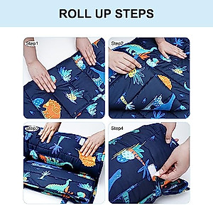 david's kids Toddler Nap Mat Set with Removable Pillow, Ultra Soft Slumber Bags for Boys，Perfect for Preschool, Daycare, Kids Sleeping Bags with Rollup Design, 50"x20", Dinosaur