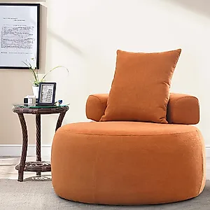 Lepfun 32" Solid Wood Pillow, Easy to Move Modern Chenille Reading Chair, High-Stretch Round Sofa for Bedroom, Living Room, Lounge, Hotel, Orange