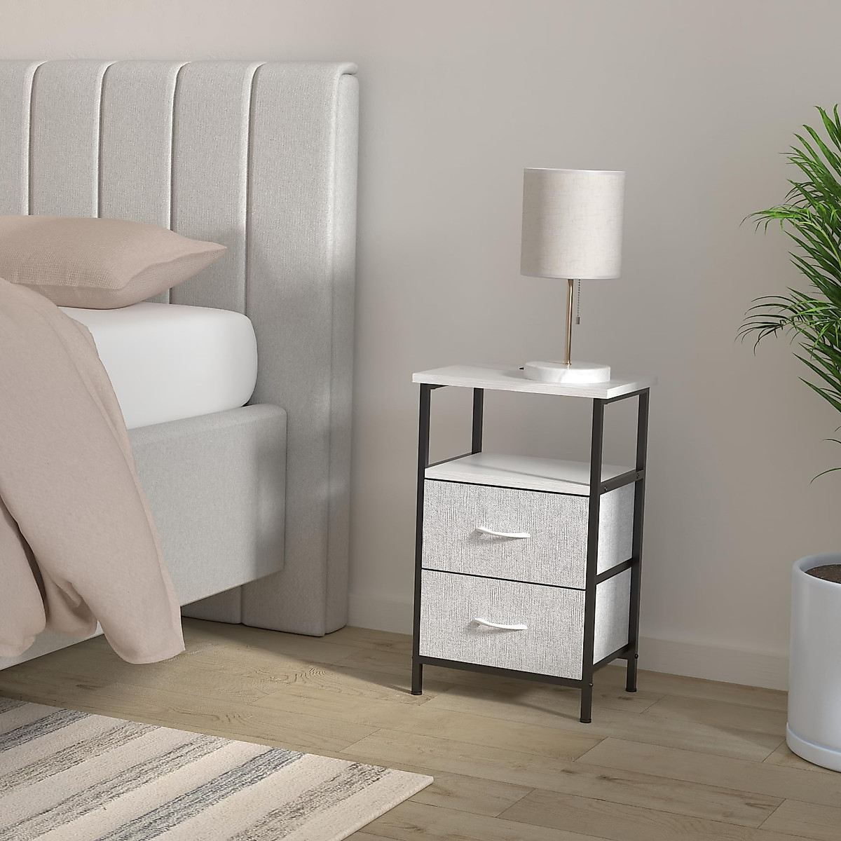 Innerjoin Nightstand with Charging Station USB A&C Ports, LED Nightstand with 2 Drawers & Storage Shelf, Bed Stand Side End Table for Bedroom Living Room Dorm, White