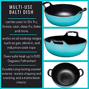 Bruntmor 3 Qt Pre-seasoned Cast Iron Balti Dish In Black, 3 Quart Medium Cast Iron Casserole Dish, Nonstick Handi Cast Iron Kadai Indian, Asian Wok, Pioneer Women Dutch Oven