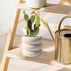 SANDYBAYTAS Ceramic Plant Pot Indoor, 4.5 Inch Beige Unglazed Flower Pot with Drainage Hole, Small Bubble Design Ceramic Planter for Home & Office Decor