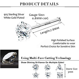 Sllaiss Sterling Silver Tiny Nose Rings Studs Set 22G 20G Multi-style CZ Bone Nose Piercing Jewelry for Women Men 3mm