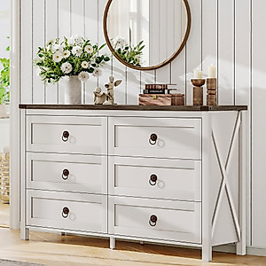 ChooChoo Farmhouse 6 Drawer Dresser, White Dresser for Bedroom, Wide Dressers & Chests of Drawers for Entryway, Hallway