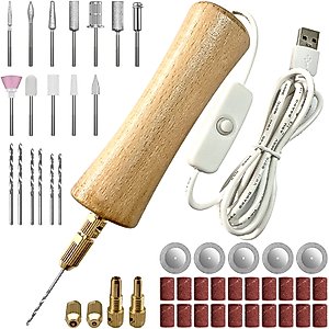 XIZED Electric Resin Jewelry Drill Set,50Pcs Wooden Body Hand Drill Resin Supplies,Multi-Purpose Power Small Hand Drill for Drilling,Sanding,Polishing,Cutting,Engraving,Jewelry Making,DIY Resin Crafts