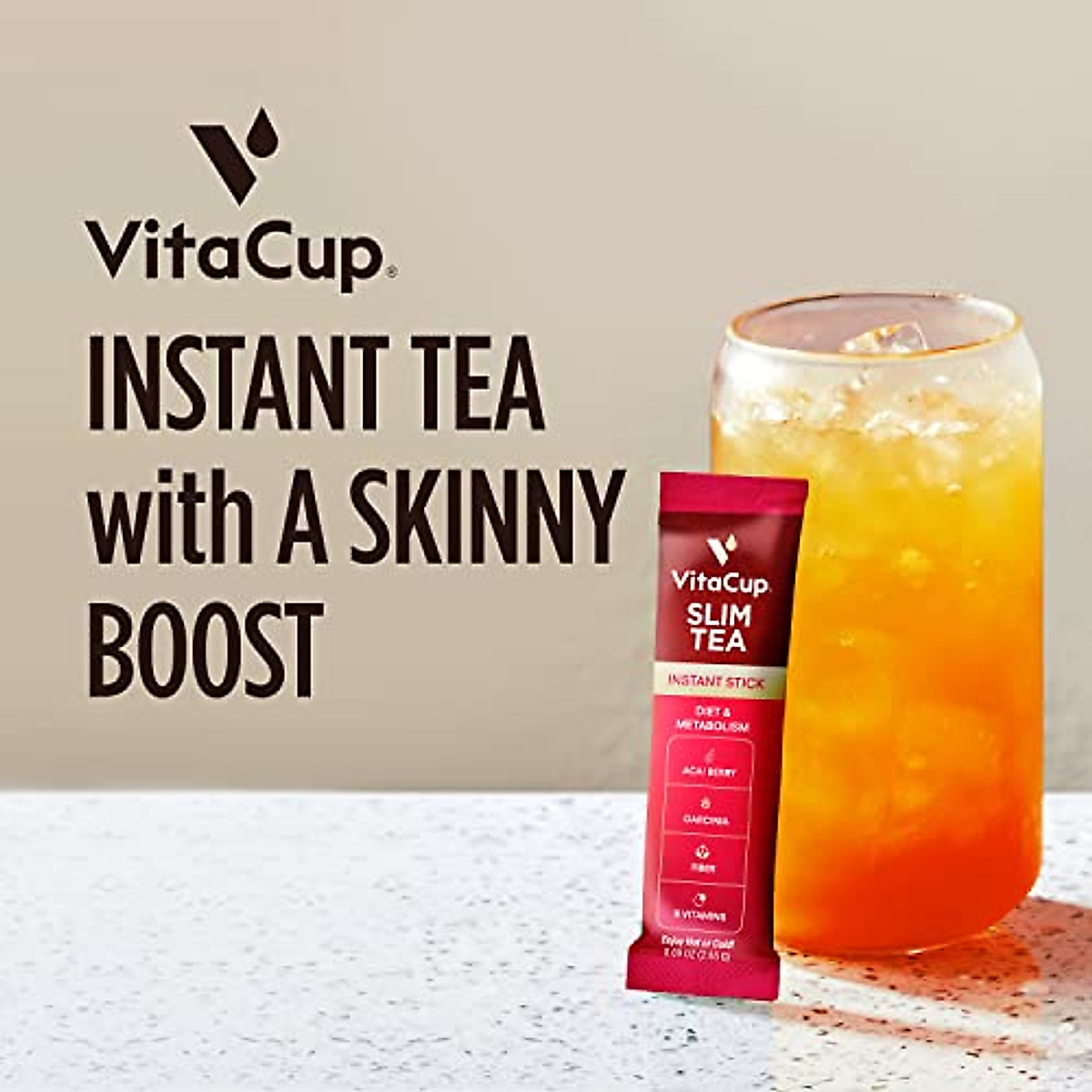 VitaCup Slim Instant Tea Packets For Diet Support, Oolong tea w/B Vitamins, Garcinia, Inulin & Acai, On-the-go Instant Sticks, 24 Ct