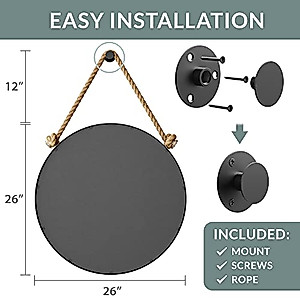 Barnyard Designs 26" Coastal Round Mirror with Hanging Rope - Mount Included - Nautical Rope Mirror for Bathroom Wall, Living Room or Entry Space - Coastal Home Decor, Beach House Wall Decor