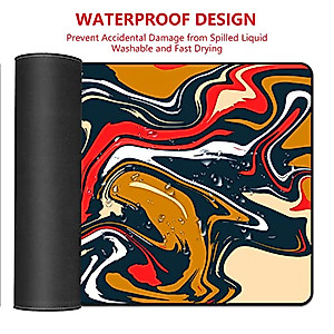 【5 Colors 3 Sizes】 Marbled Design Fluid Pattern Large Mouse Pad Gaming Giant Big Desk Mat Desk Pad Computer Keyboard Mousepad with Stitched Edge for Home Office Work - 31.5" L*11.8" W