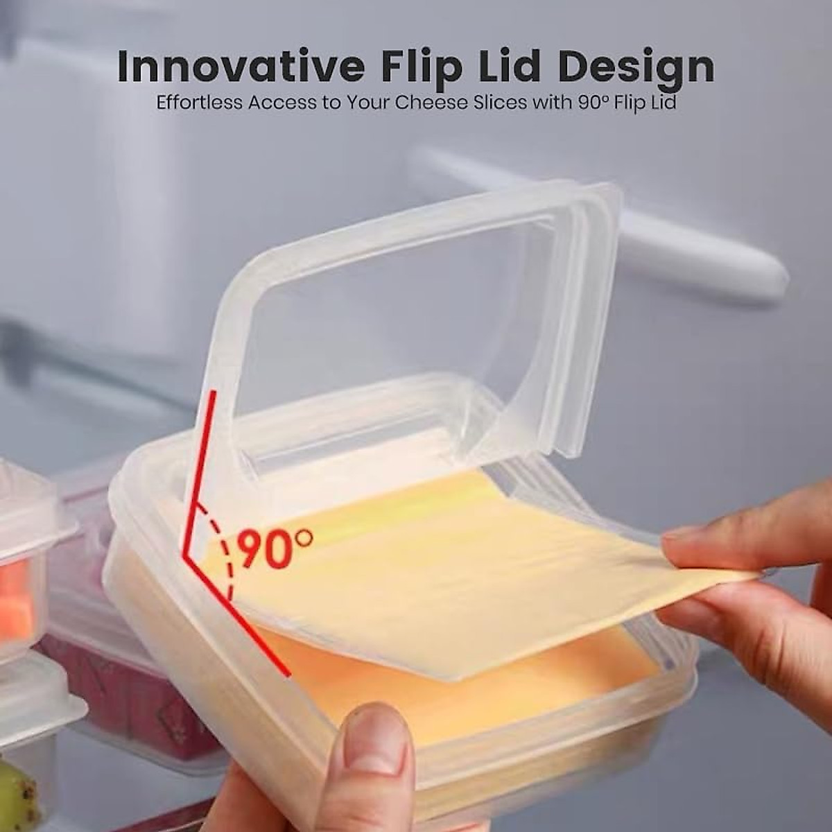 YAFIYGI Sliced Cheese Container for Fridge Clear Plastic Flip Lid Cheese Slice Storage Box Refrigerator Organizer for Food Grated Cheese Singles Convenient Holder Keeps Cheese Fresh Longer