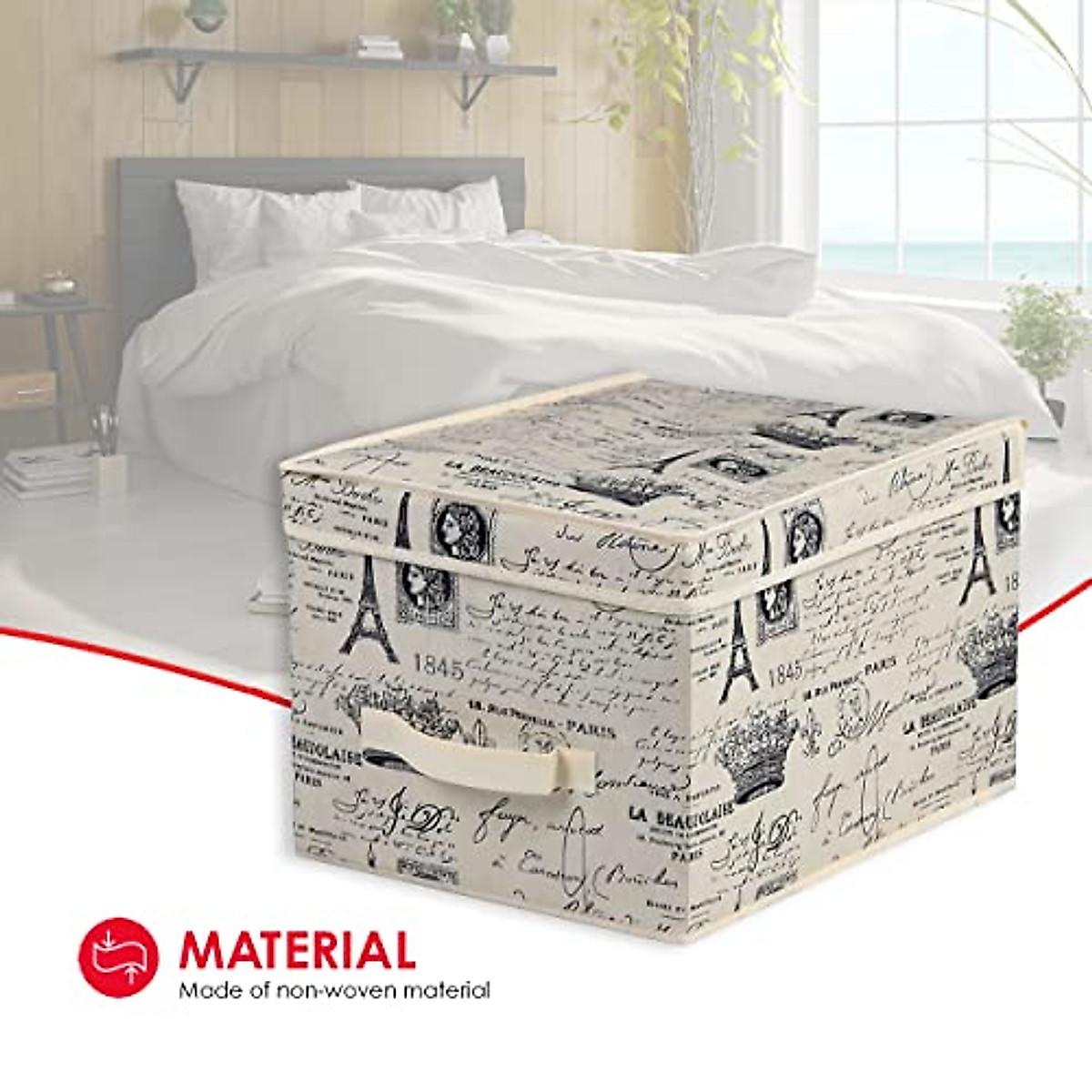 Home Basics Paris Collection Non-Woven Large Storage and Organization Box, Natural, (Jumbo Box)
