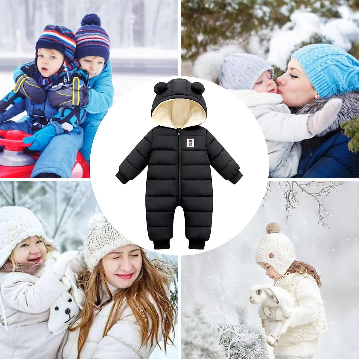 Ohrwurm Hooded Puffer Jumpsuit for Baby Boys Girls Long Sleeve Winter Romper Warm Snowsuit Coat Down Jacket 0-6 Months Black
