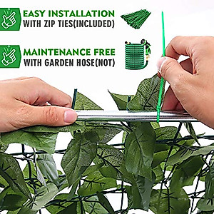 kdgarden 99"x39" Artificial Hedge Panels Faux Ivy Fence Leaf and Vine Privacy Screen UV-Protected Decorative Trellis Wall Screen for Outdoor Garden and Yard Decoration, Dark Green