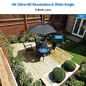 [121°Wide View Angle] Hiseeu 4K Camera PoE Camera,8MP IP Camera Outdoor&Indoor,3840*2160,100ft Night Vision,1-Way Audio, WDR, Human/Vehicle Detect, IP67 Waterproof,Work w/PoE NVR Home Surveillance Kit