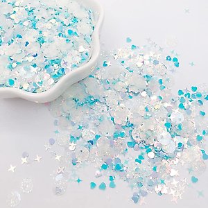Star Confetti Round Tissue Love Heart Glitter PVC Confetti for DIY Mold Art Nail Artwork Holiday ocean themed party decorations Baby Shower Birthday(blue)