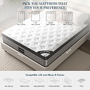 10'' Queen Mattress, Queen Size Mattress in a Box, Modern New Diamond Innerspring Hybrid and Cooling Gel Memory Foam Mattresses, Pressure Relief & Motion Isolation, RV Medium Firm Mattress (Queen)