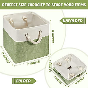 6 Pcs 11 x 11 Inch Cube Storage Bins Fabric Cube Storage Organizer Bins Foldable Storage Cube Baskets with Sturdy Carry Handles Multipurpose Storage Cube for Home (Green, White)