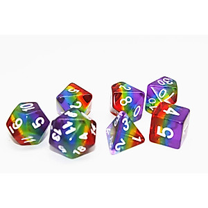 HD Polyhedral DND Dice Set RPG Rainbow Dice for Dungeons and Dragons(D&D) Role Playing Game,MTG,Pathfinder,Table Game,Math Games Dice Set with Dice Pouch