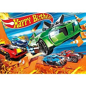 Paige Party Supplier Hot car Wheels Super Hero Themed Birthday Backdrop Boy 5*3ft White Spider Web Red Background for Cosplay Vinyl Photography Backdrop for Kids Picture Photoshoot (hot Cars)