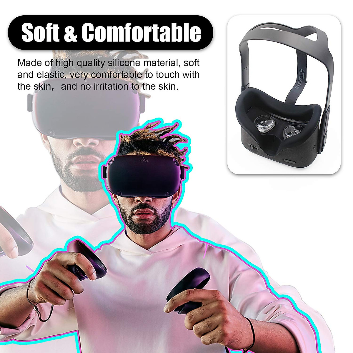AMVR Touch Controller Grip Cover, Leather Fashion Travel Case, Face Silicone Cover Mask, VR Headset Display Stand, Lens Protect Pad, Nose Pad Replacement Accessories Gift Set for Oculus Quest 1