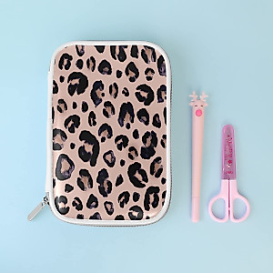 Leopard Print Cheetah Pink Pencil Case Pen Case Pencil Bag Pouch Zipper Organizer Stationery School Bag Holder Makeup Bag for Kids Teen Office